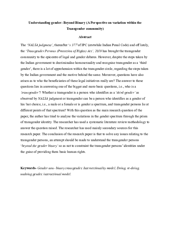 (PDF) Understanding gender: Beyond Binary (A Perspective on variation ...