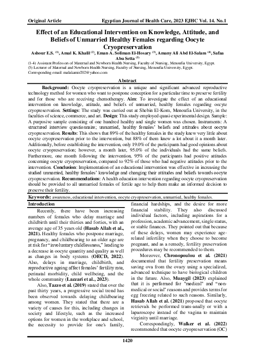 Pdf Effect Of An Educational Intervention On Knowledge Attitude And Beliefs Of Unmarried