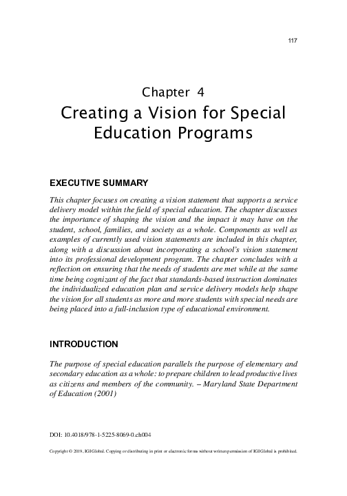 (PDF) Creating a Vision for Special Education Programs