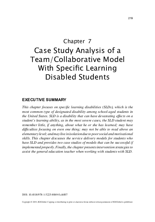 (PDF) Case Study Analysis of a Team/Collaborative Model With Specific ...
