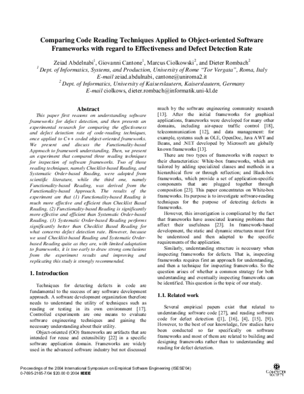 (PDF) Comparing code reading techniques applied to object-oriented software frameworks with ...