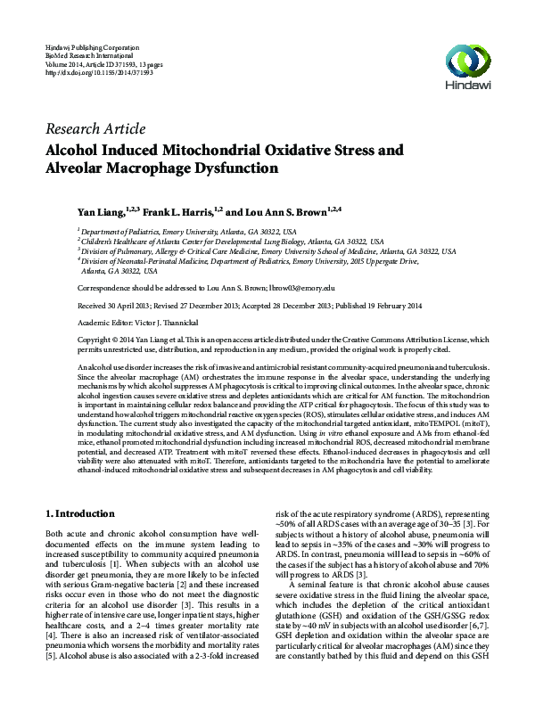 (PDF) Alcohol induced mitochondrial oxidative stress and alveolar ...