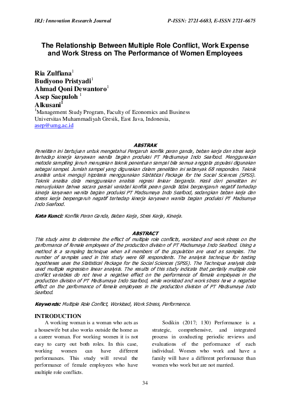 (PDF) Multiple Role Conflict, Work Stress, and Female Employee Performance