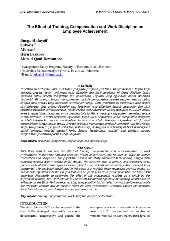 (PDF) The Effect of Training, Compensation and Work Discipline on ...