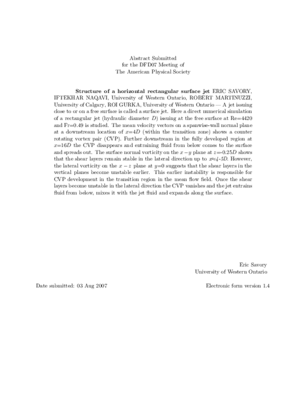 (PDF) Structure of a horizontal rectangular surface jet