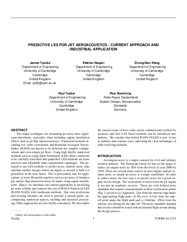 (PDF) Predictive LES for Jet Aeroacoustics: Current Approach and Industrial Application