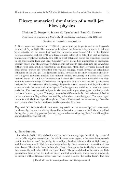 (PDF) Direct numerical simulation of a wall jet: flowÂ physics