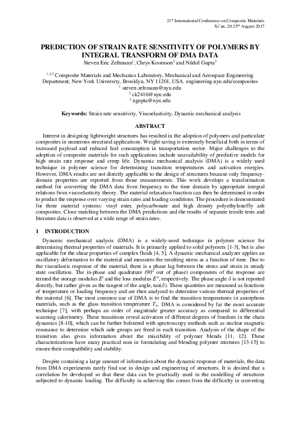 (PDF) Prediction of strain rate sensitivity of polymers by integral transform of DMA data