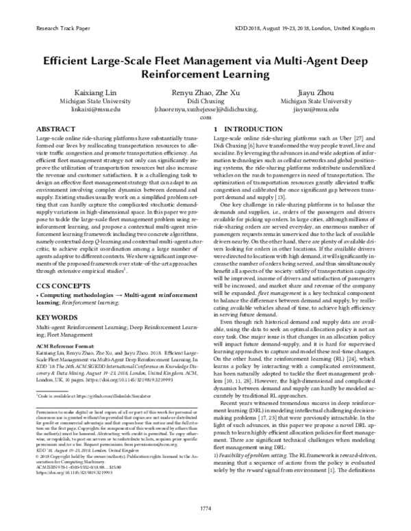 (PDF) Efficient Large-Scale Fleet Management via Multi-Agent Deep Reinforcement Learning