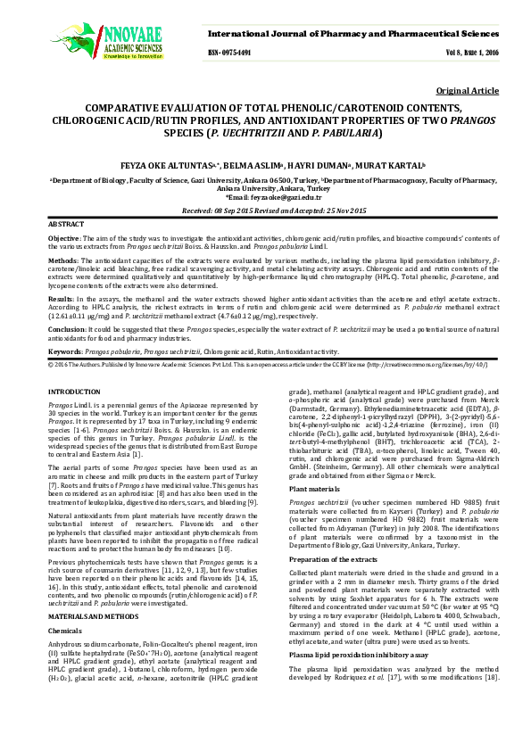 (PDF) Comparative Evaluation of Total Phenolic/Carotenoid Contents, Chlorogenic Acid/Rutin ...