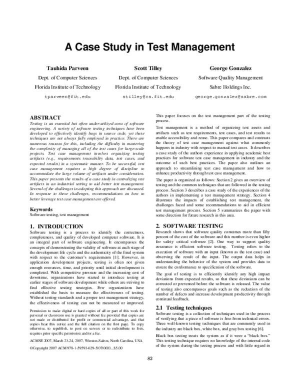 (PDF) A case study in test management