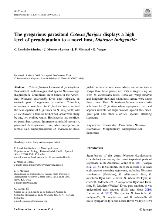 (PDF) The gregarious parasitoid Cotesia flavipes displays a high level ...