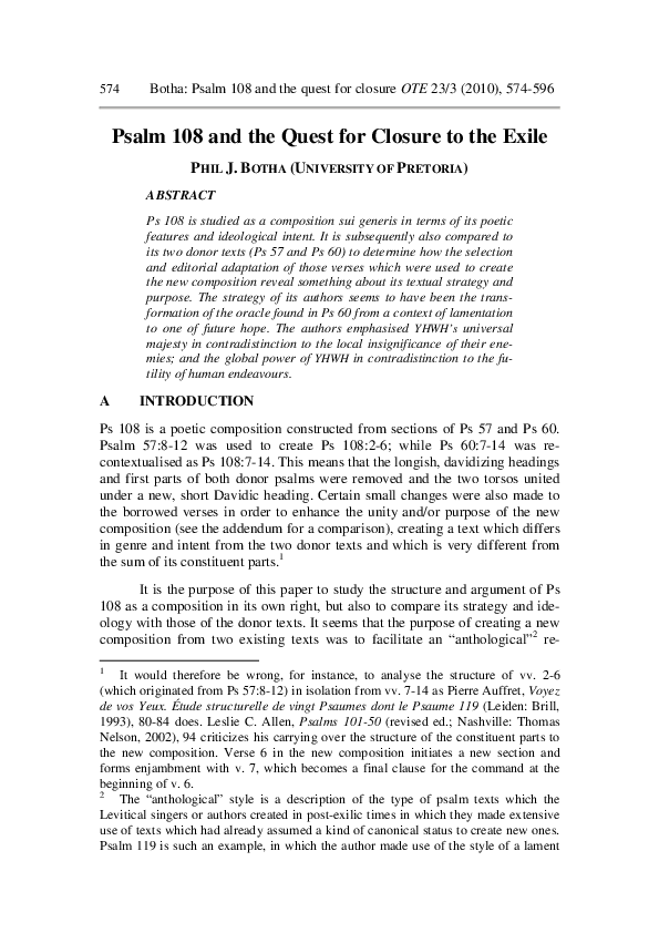 (PDF) Psalm 108 and the quest for closure to the exile