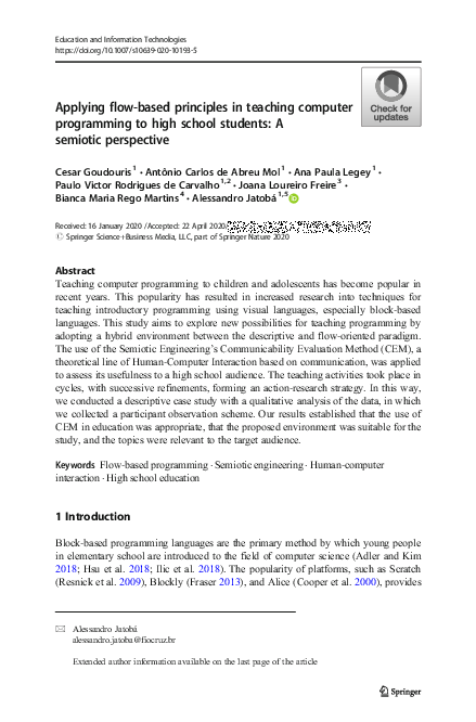 (PDF) Applying flow-based principles in teaching computer programming to high school students: A ...