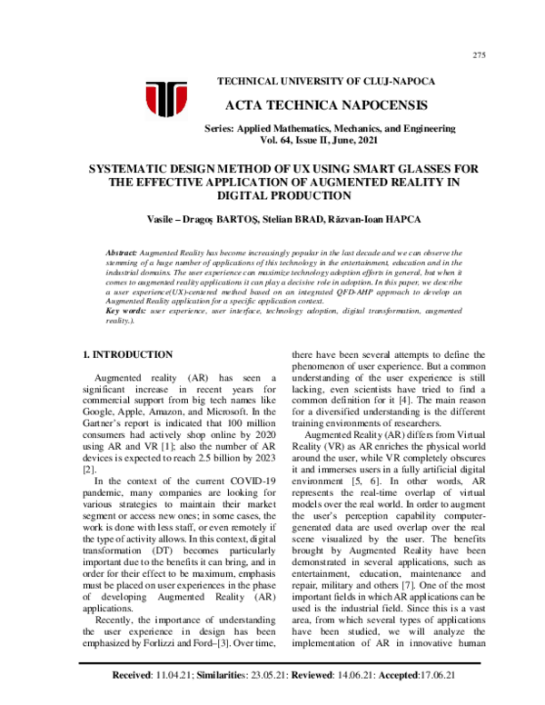 (PDF) Systematic Design Method of Ux Using Smart Glasses for the Effective Application of ...