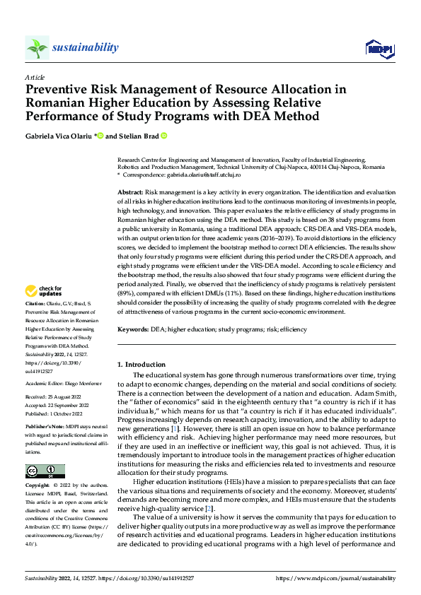 (PDF) Preventive Risk Management of Resource Allocation in Romanian Higher Education by ...