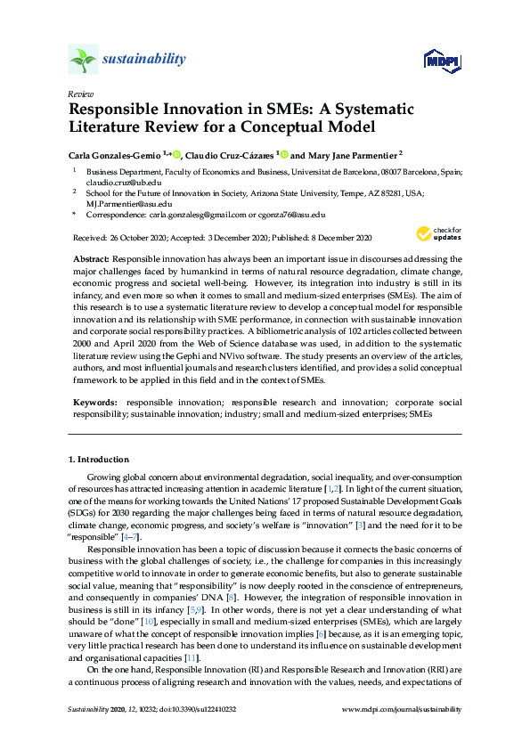(PDF) Responsible Innovation in SMEs: A Systematic Literature Review for a Conceptual Model