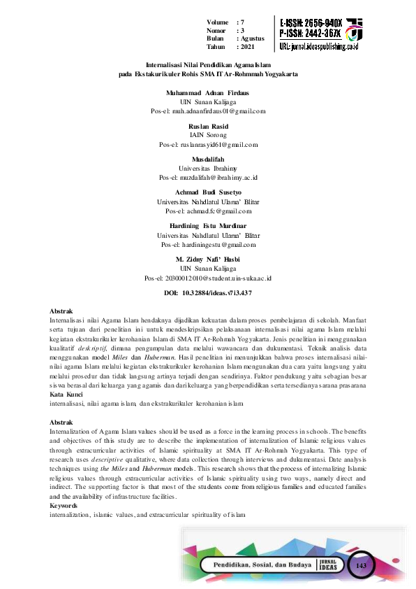 (PDF) Internalisasi Nilai Pendidikan Agama Islam Pada Kegiatan ...