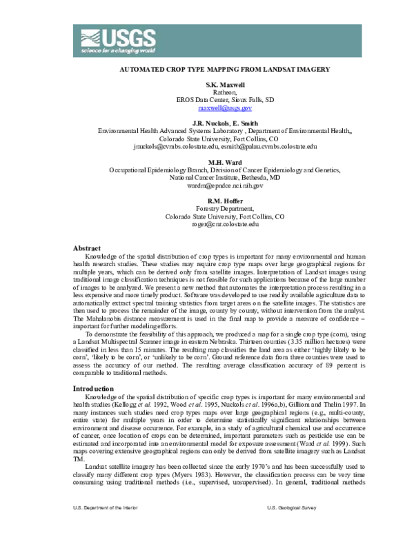 (PDF) Automated Crop Type Mapping from Landsat Imagery