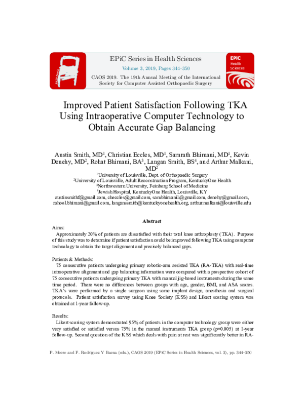 (PDF) Improved Patient Satisfaction Following TKA Using Intraoperative ...