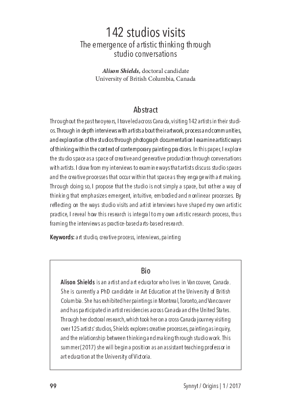 (PDF) 142 studio visits: The emergence of artistic thinking through studio conversations
