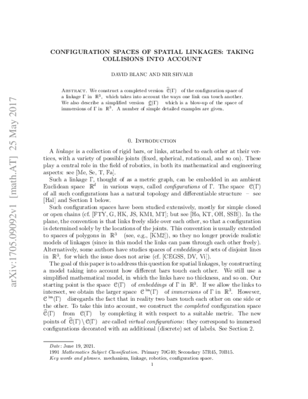 Pdf Configuration Spaces Of Spatial Linkages Taking Collisions Into Account 2380