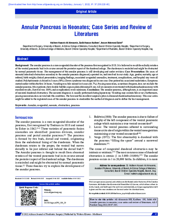 (PDF) Annular Pancreas in Neonates; Case Series and Review of Literatures