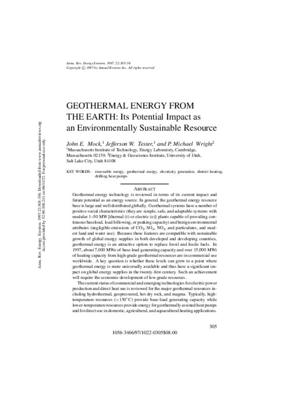 (PDF) GEOTHERMAL ENERGY FROM THE EARTH: Its Potential Impact as an ...