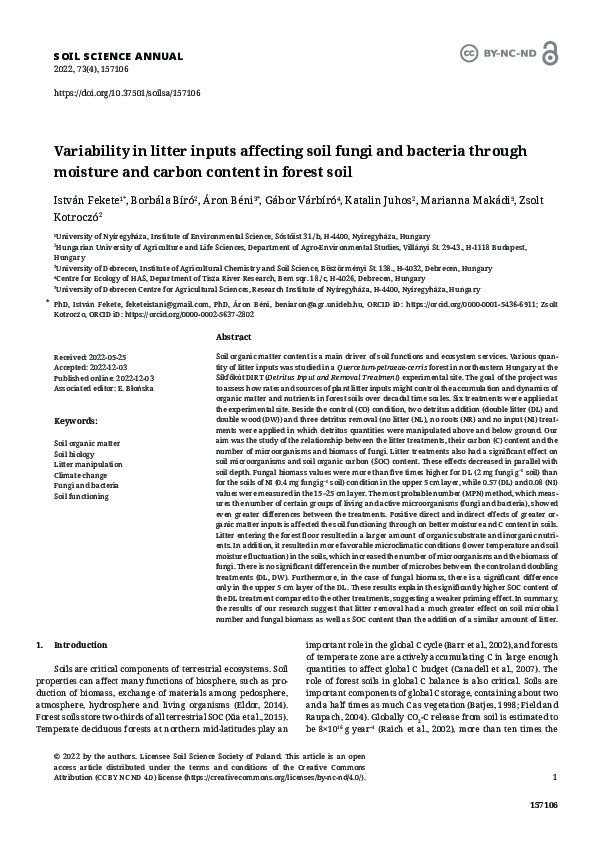(PDF) Variability in litter inputs affecting soil fungi and bacteria through moisture and carbon ...