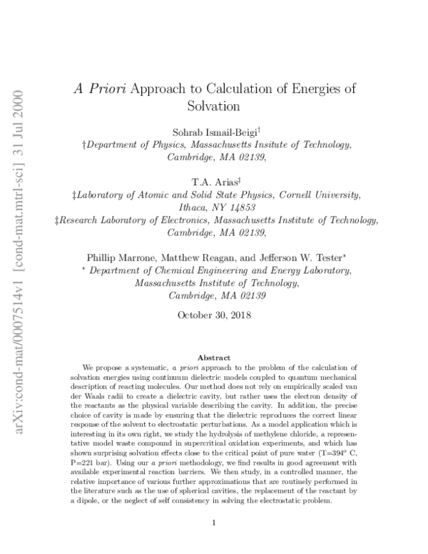 (PDF) A Priori Approach to Calculation of Energies of Solvation