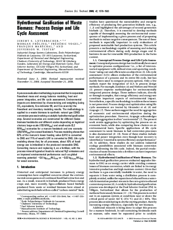 (PDF) Hydrothermal Gasification of Waste Biomass: Process Design and ...