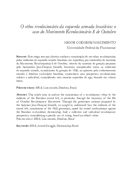 (PDF) O ethos revolucionário da esquerda armada brasileira: o caso do ...