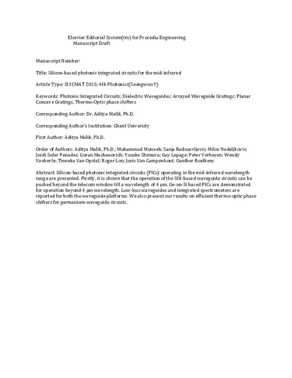 (PDF) Silicon-based Photonic Integrated Circuits for the Mid-infrared | Aditya Malik - Academia.edu