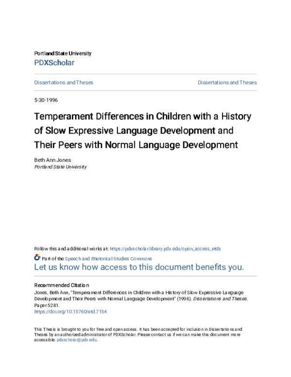 (PDF) Temperament Differences in Children with a History of Slow ...