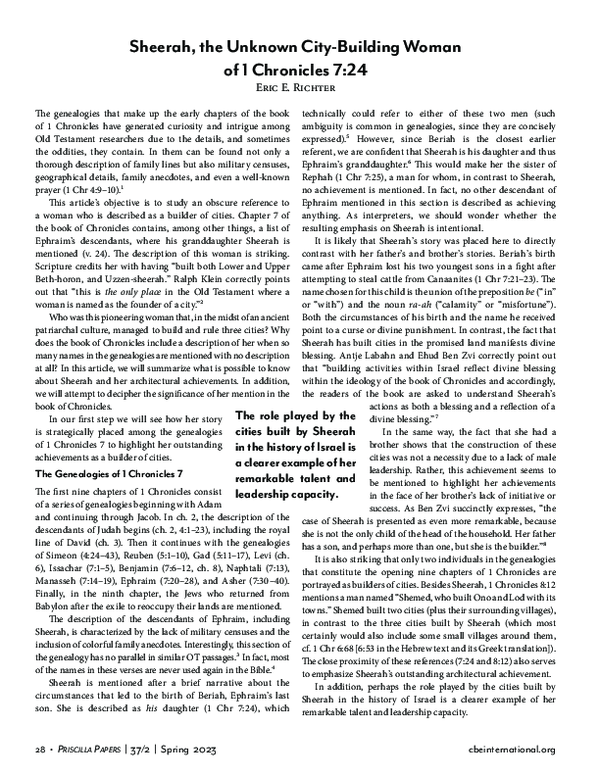 (PDF) Sheerah, the Unknown City-Building Woman of 1 Chronicles 7:24