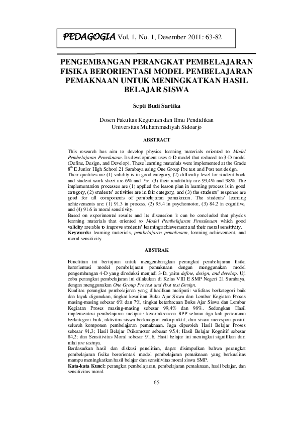 (PDF) Pengembangan Perangkat Pembelajaran Fisika Berorientasi Model Pembelajaran Pemaknaan untuk ...