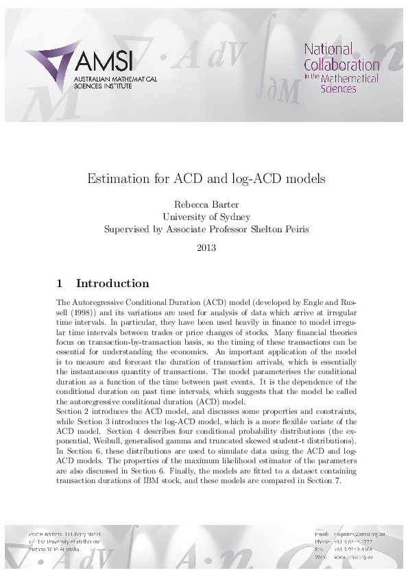 (PDF) Estimation for ACD and log-ACD models