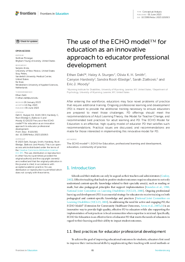 (PDF) The use of the ECHO model™ for education as an innovative ...