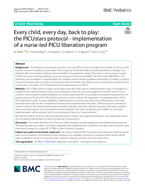 (PDF) Every child, every day, back to play: the PICUstars protocol ...