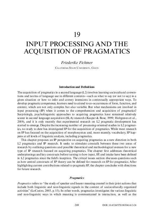 (PDF) Input Processing and the Acquisition of Pragmatics