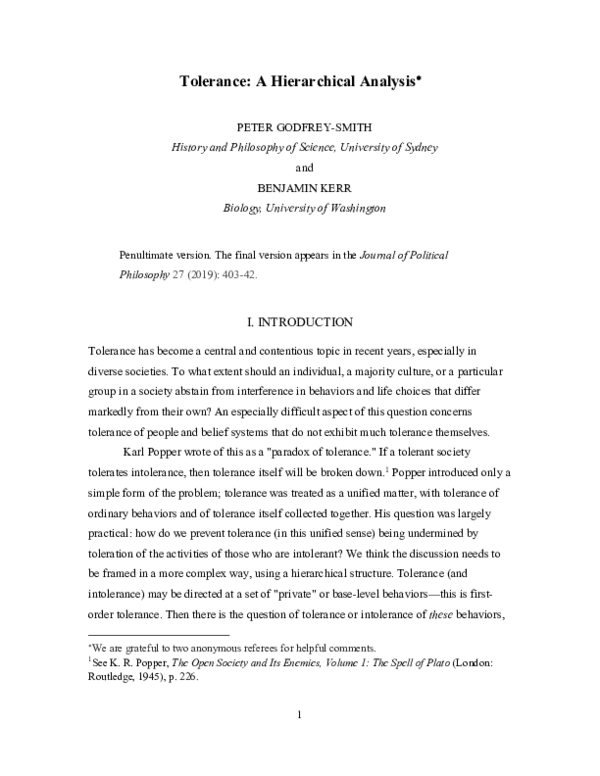 (PDF) Tolerance: A Hierarchical Analysis