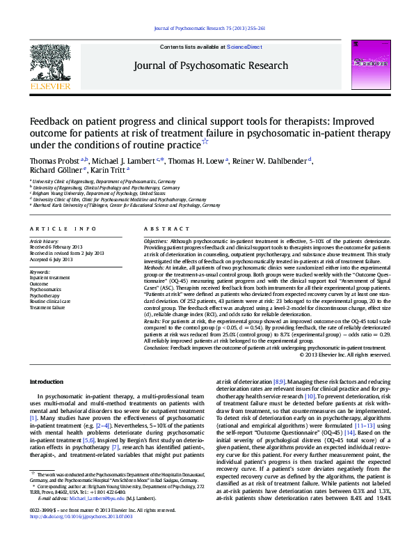 (PDF) Feedback on patient progress and clinical support tools for ...