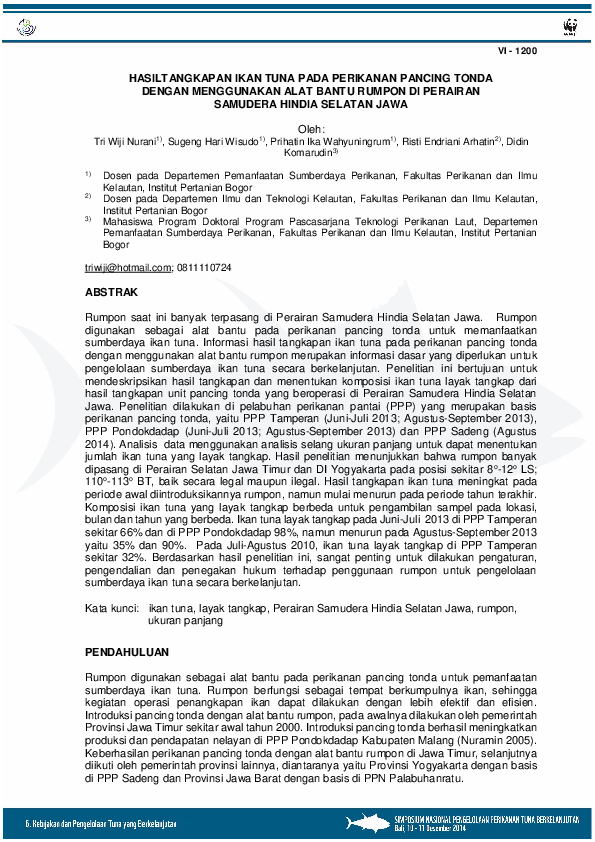 (PDF) Hasil tangkapan ikan tuna pada perikanan pancing tonda dengan ...