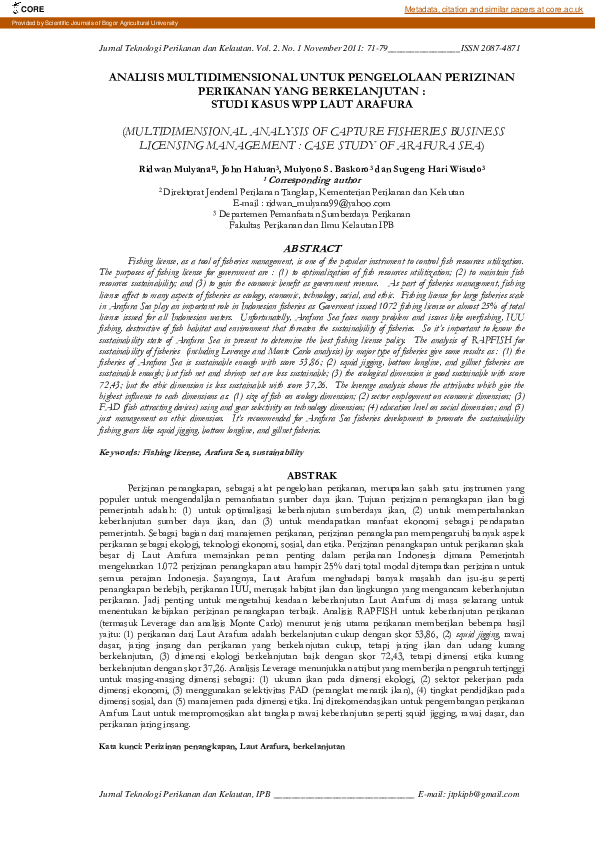 (PDF) Analisis Multidimensional Untuk Pengelolaan Perizinan Perikanan Yang Berkelanjutan : Studi ...