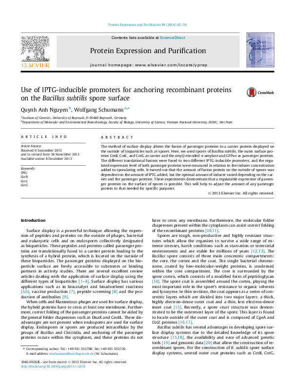(PDF) Use of IPTG-inducible promoters for anchoring recombinant ...