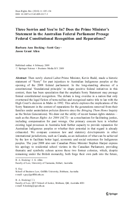 (PDF) Three Sorries and You’re In? Does the Prime Minister’s Statement ...