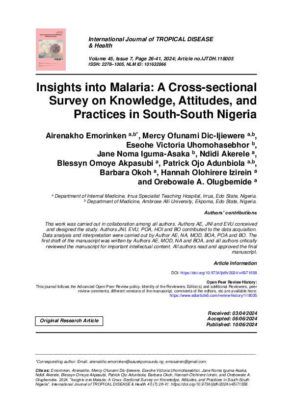 (PDF) Insights into Malaria: A Cross-sectional Survey on Knowledge, Attitudes, and Practices in ...