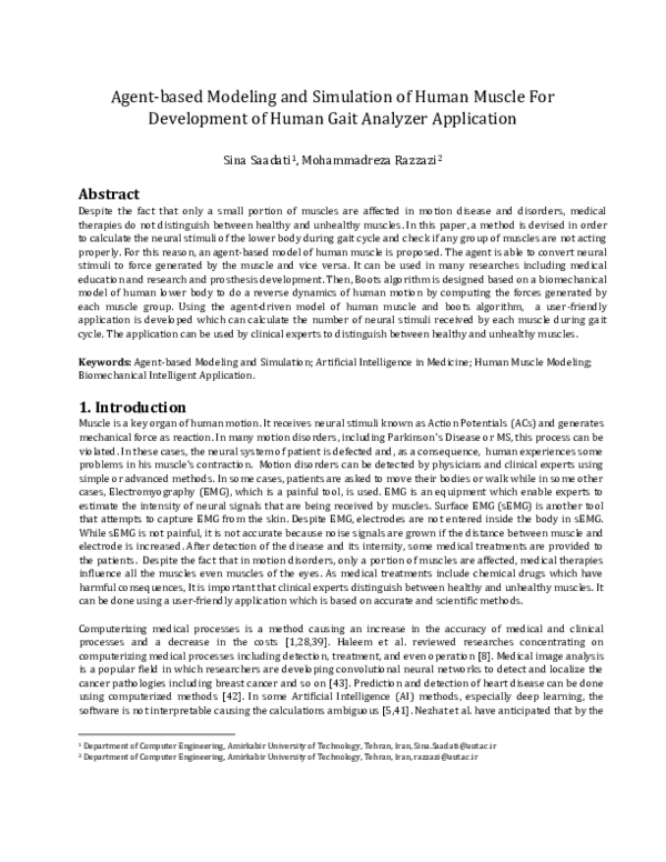 (PDF) Agent-based Modeling and Simulation of Human Muscle For Development of Software to Analyze ...