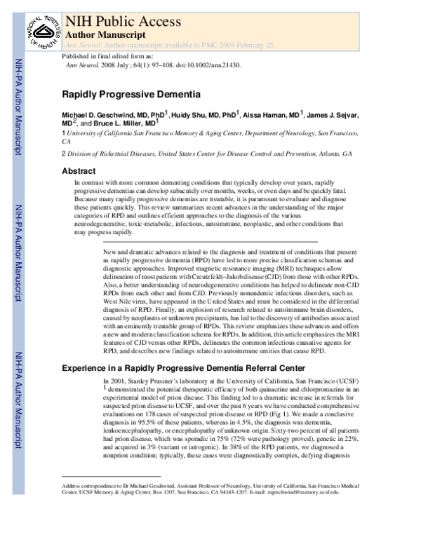 (PDF) Rapidly progressive dementia