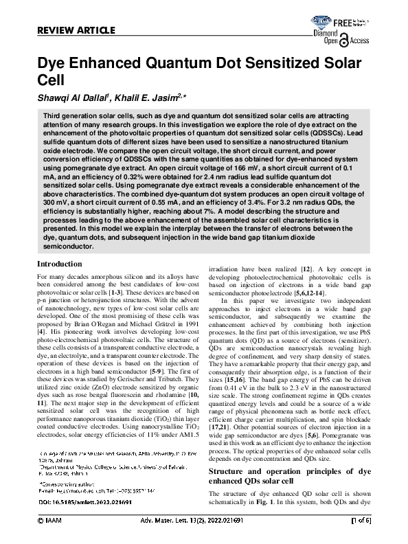 (PDF) Dye Enhanced Quantum Dot Sensitized Solar Cell